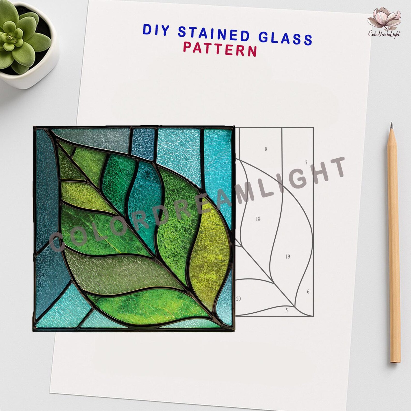 Leaf Stained Glass Pattern, Nature Botanical Glass Art, Modern ...