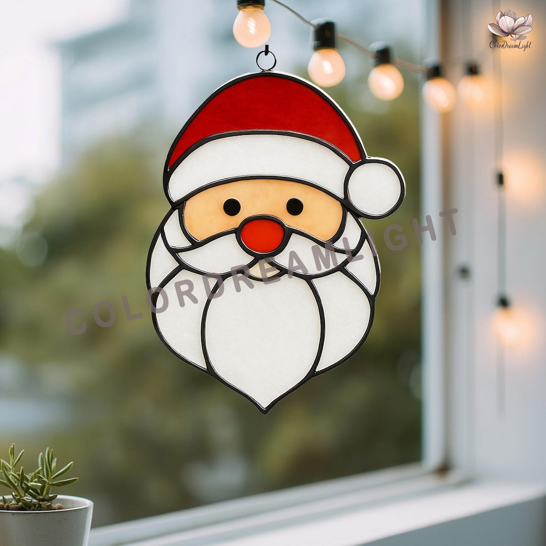 Modèle de vitrail père Noël, modèle attrape-soleil de Noël bricolage ...