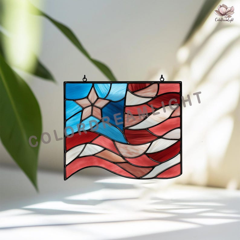 American Flag Stained Glass Pattern: Patriotic Suncatcher Template (PDF ...