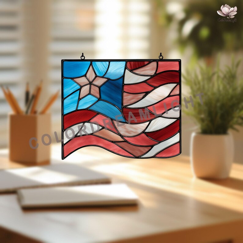 American Flag Stained Glass Pattern: Patriotic Suncatcher Template (PDF ...