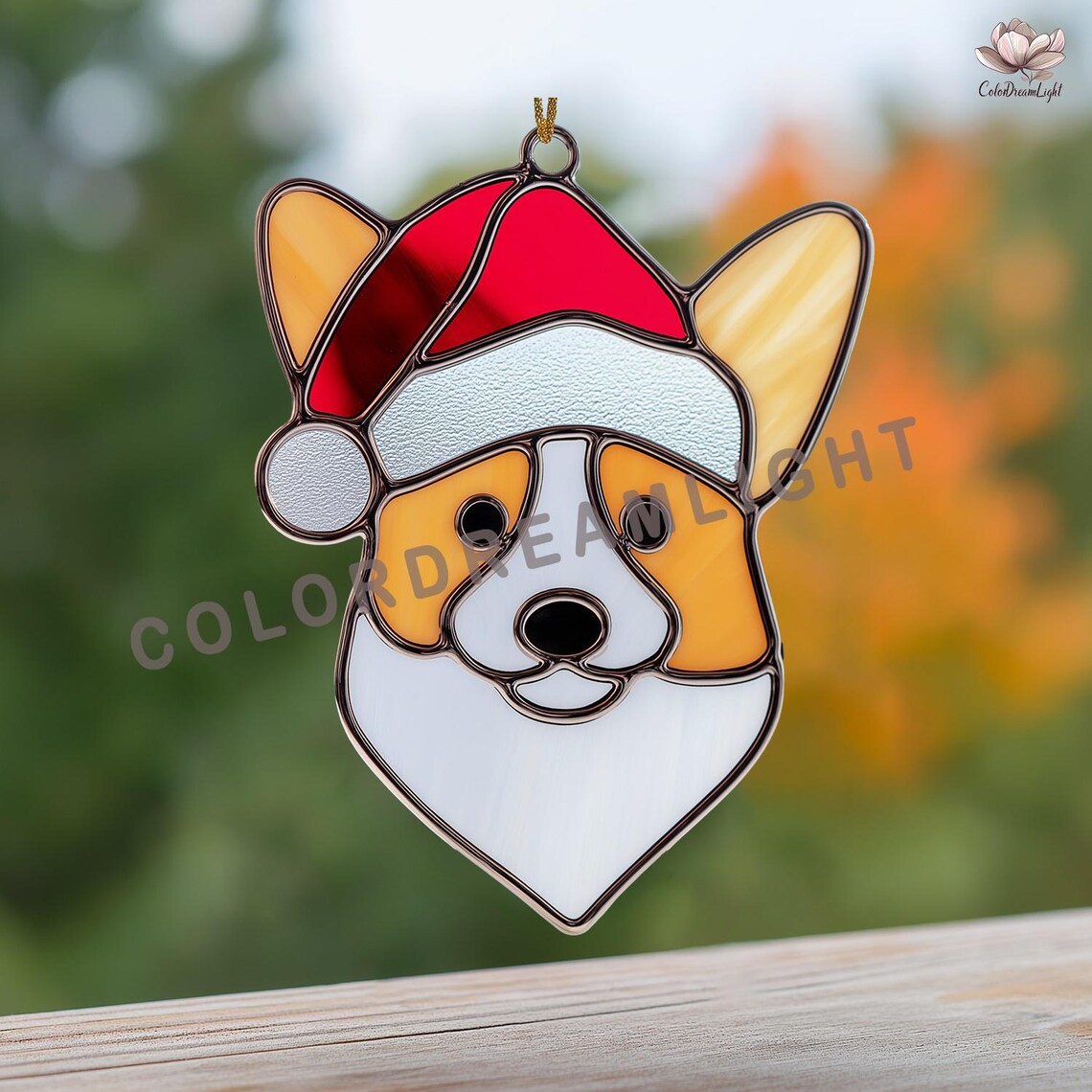 Christmas Corgi Stained Glass Pattern, Dog With Santa Hat Suncatcher ...