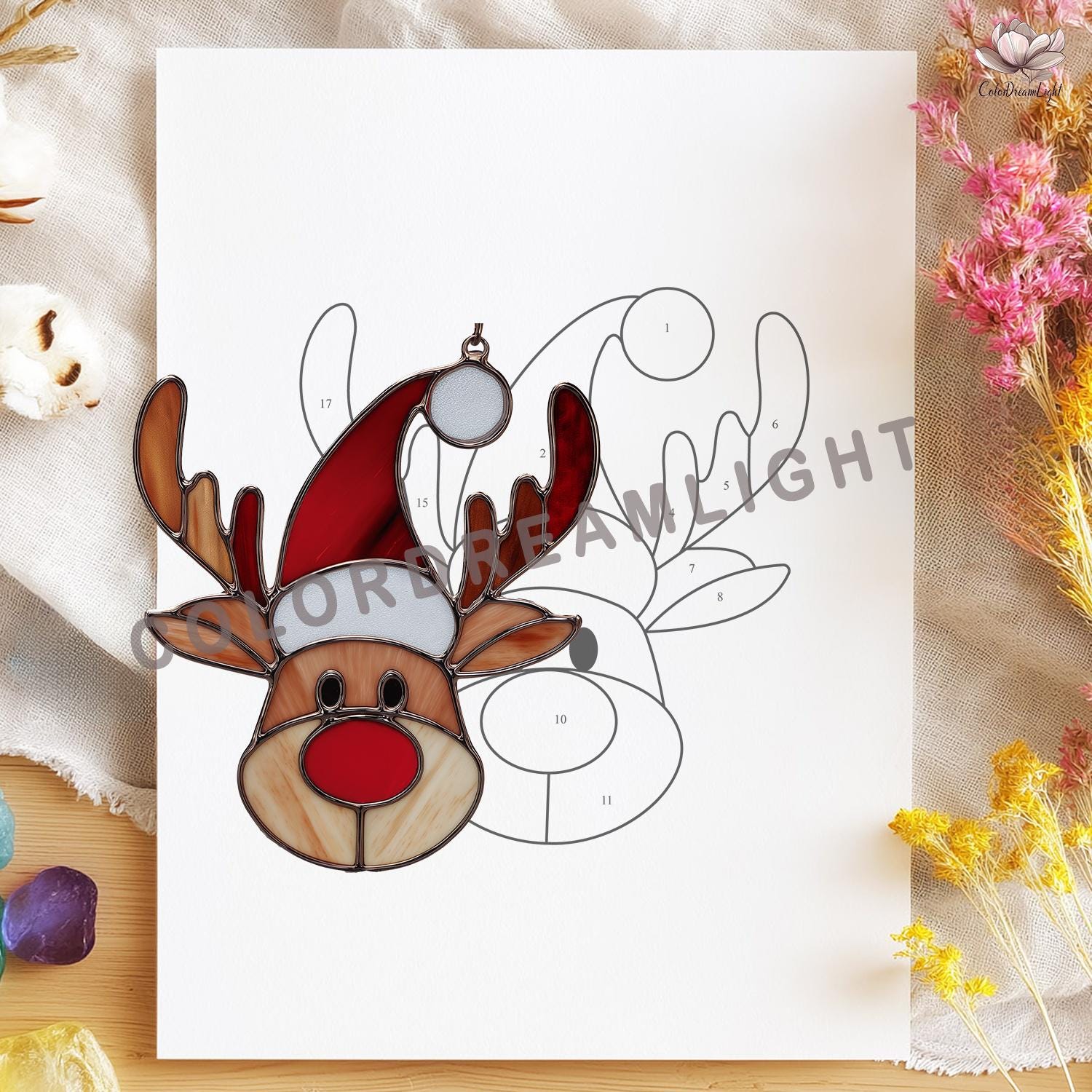 Reindeer Stained Glass Pattern, Christmas Suncatcher DIY, Cute Holiday ...