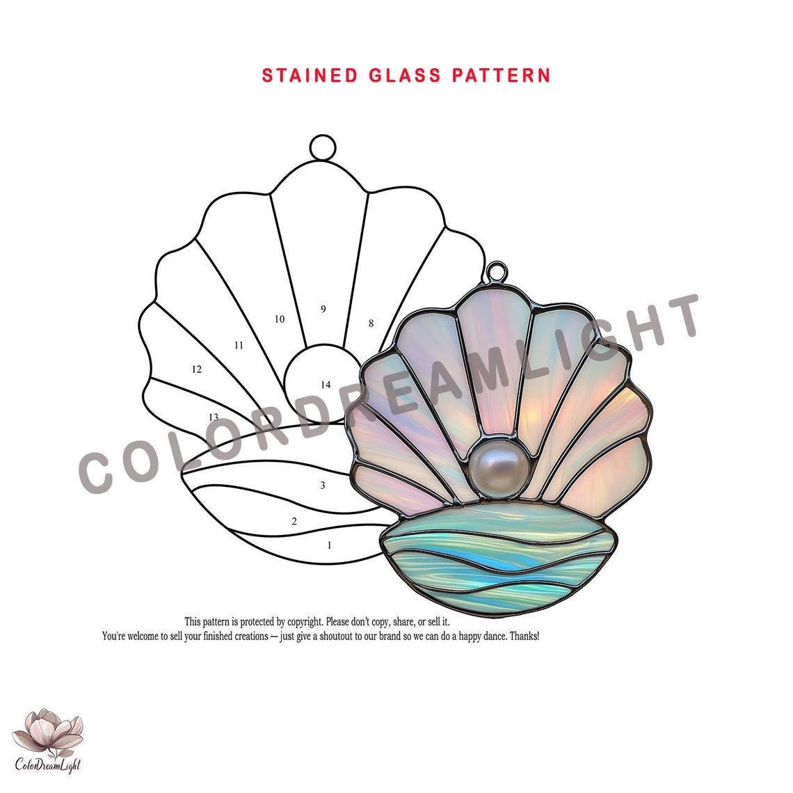Seashell Stained Glass Pattern With Pearl, Ocean Suncatcher SVG PDF ...