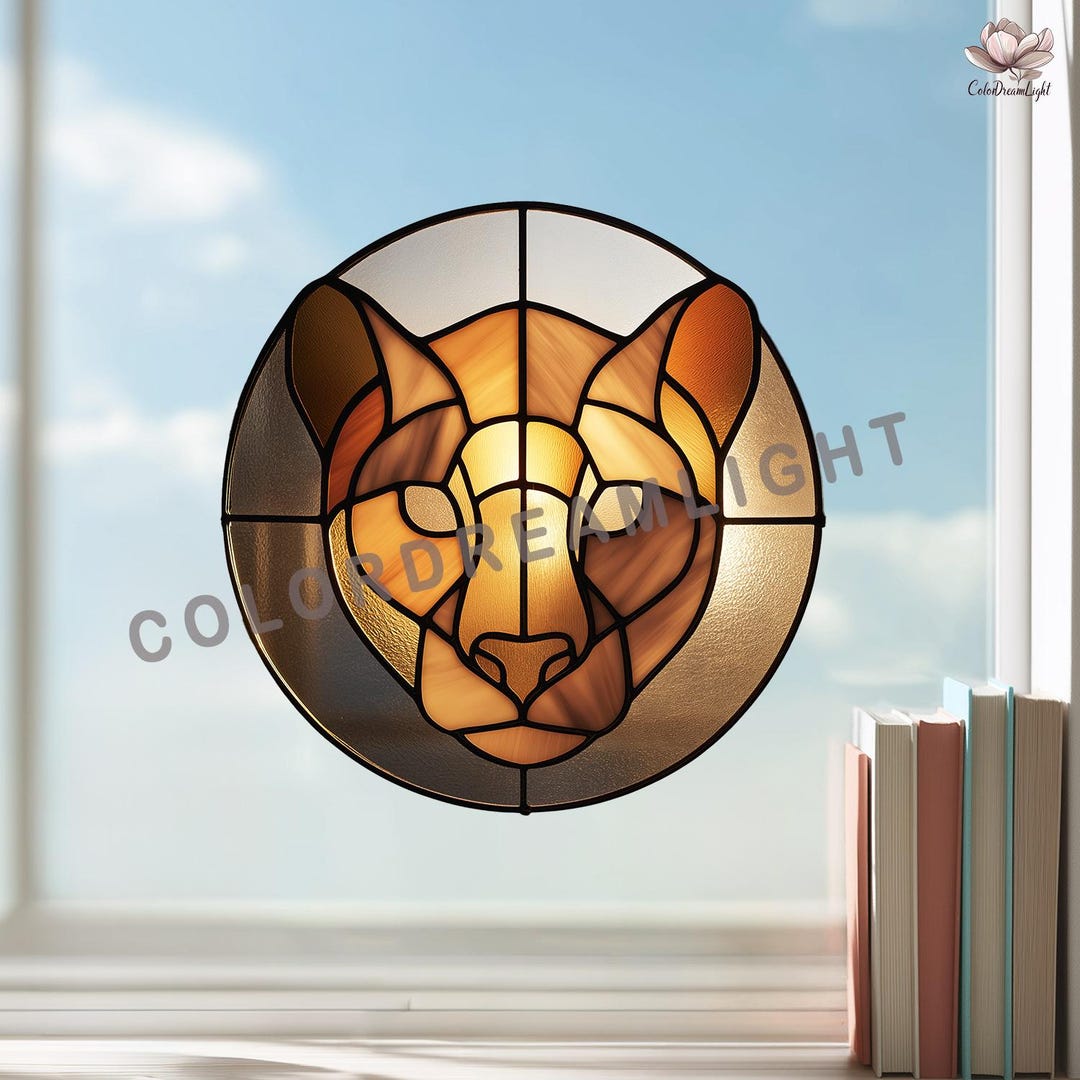 Big Cat Stained Glass Pattern, Geometric Cougar Face Template, PDF SVG ...