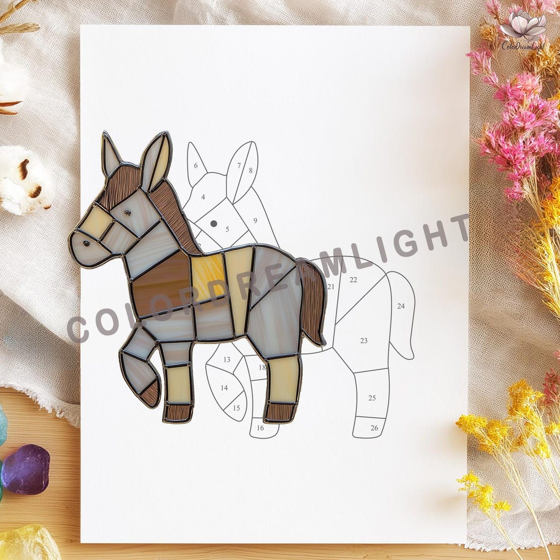 Donkey Stained Glass Pattern PDF | Cute Farm Animal Suncatcher Templat ...