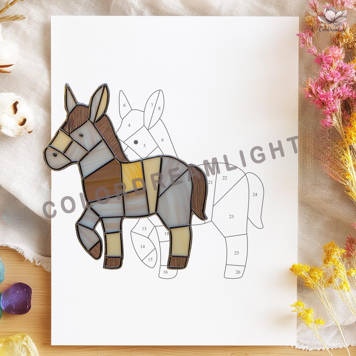 Donkey Stained Glass Pattern PDF | Cute Farm Animal Suncatcher Templat ...