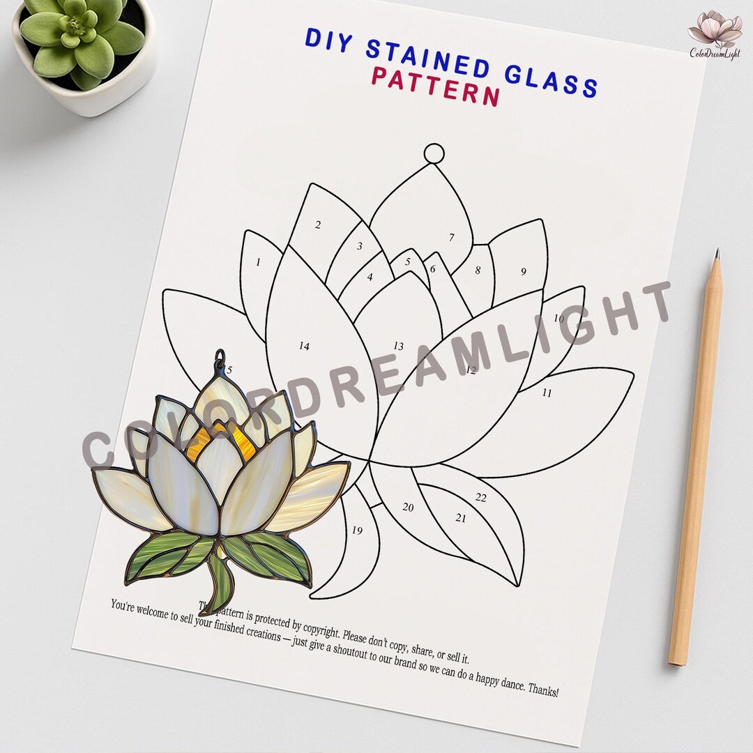 Lotus Stained Glass Pattern PDF – DIY Lotus Flower Suncatcher Design ...