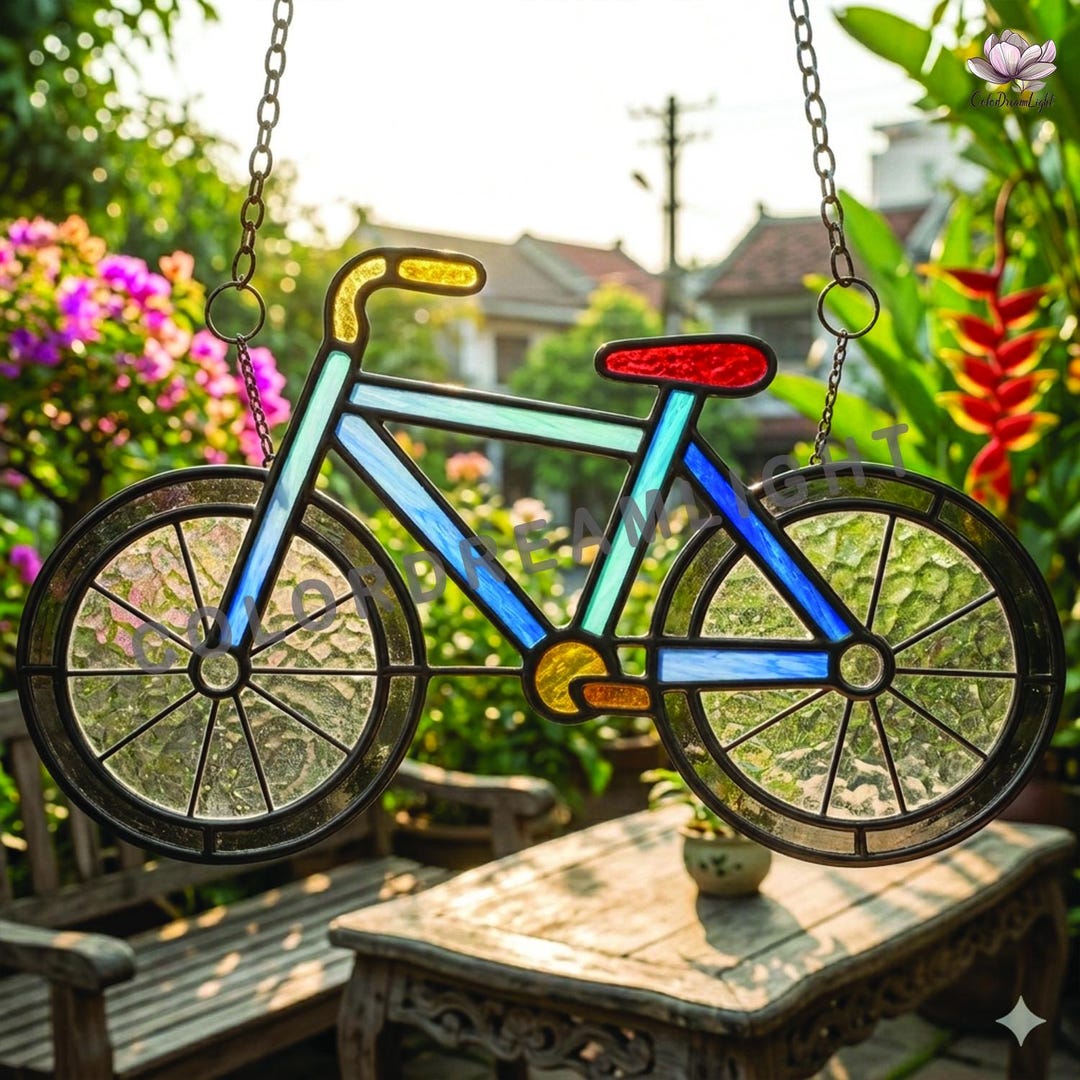 Bicycle Stained Glass Pattern – Bike Suncatcher Design – Digital ...