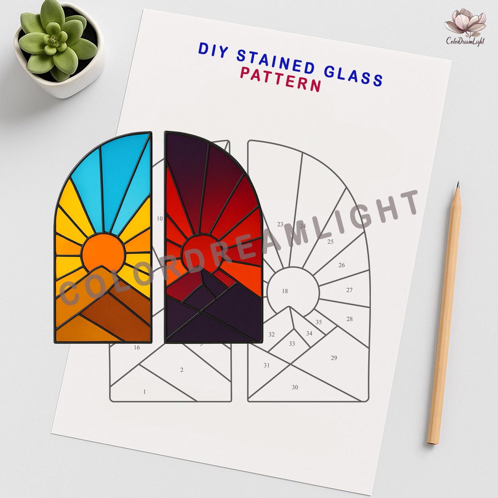 04-36TH Sunrise & Sunset Stained Glass Bookends Pattern, Mountain ...