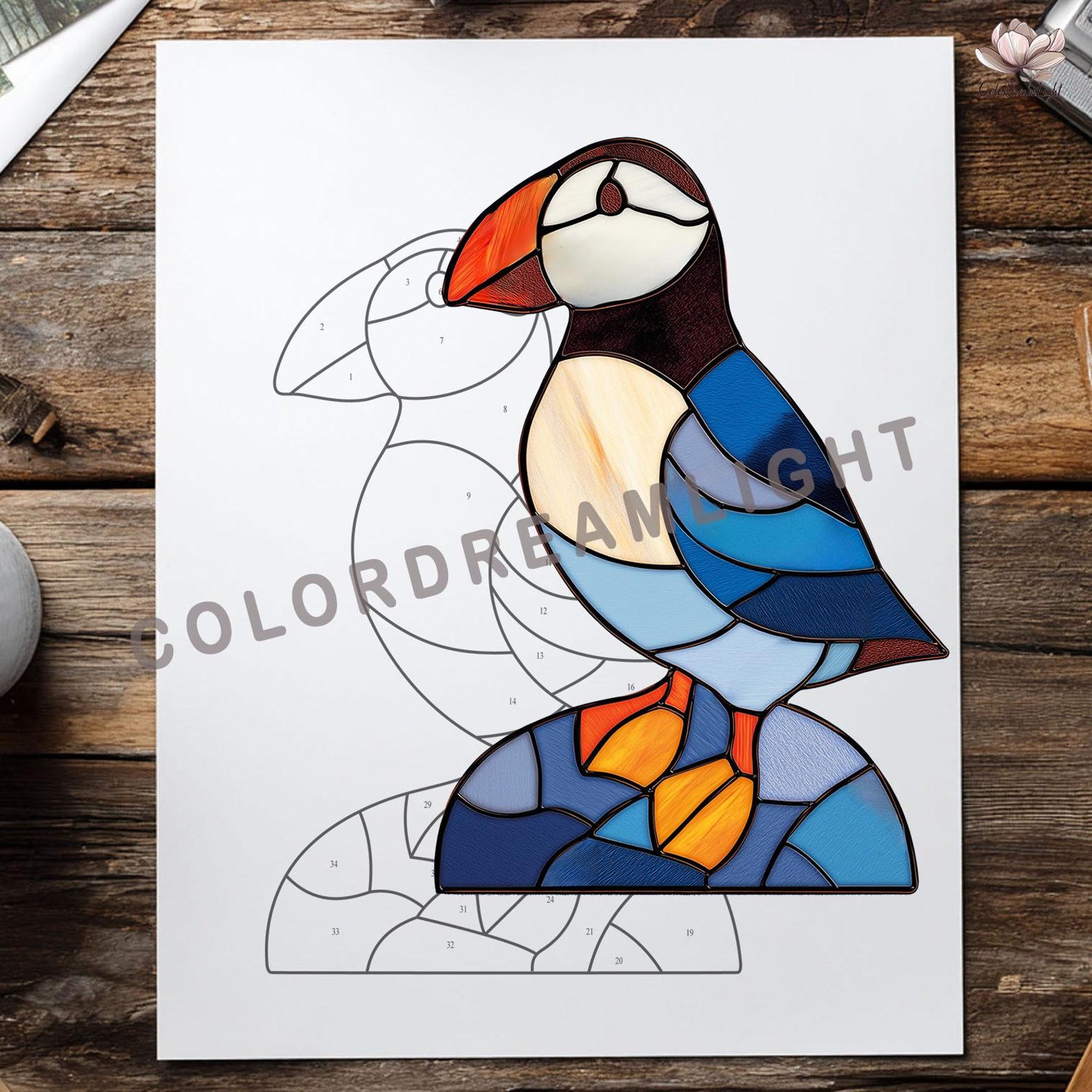 Puffin Stained Glass Pattern, Sea Bird Suncatcher Template, Coastal ...