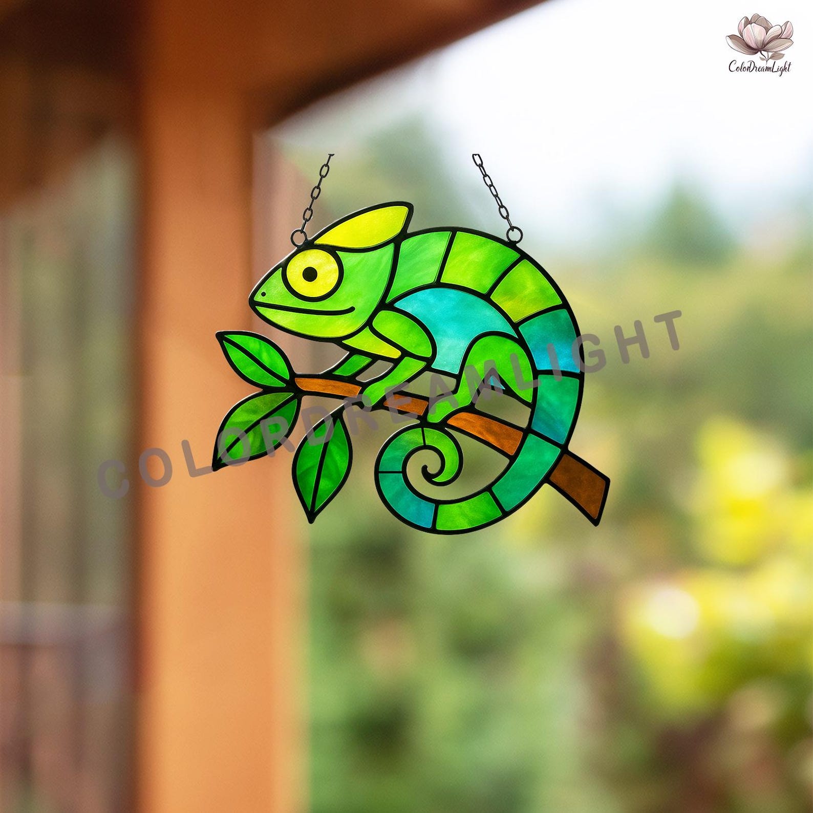 Chameleon Stained Glass Pattern, Diy Lizard Suncatcher Template, Gecko ...