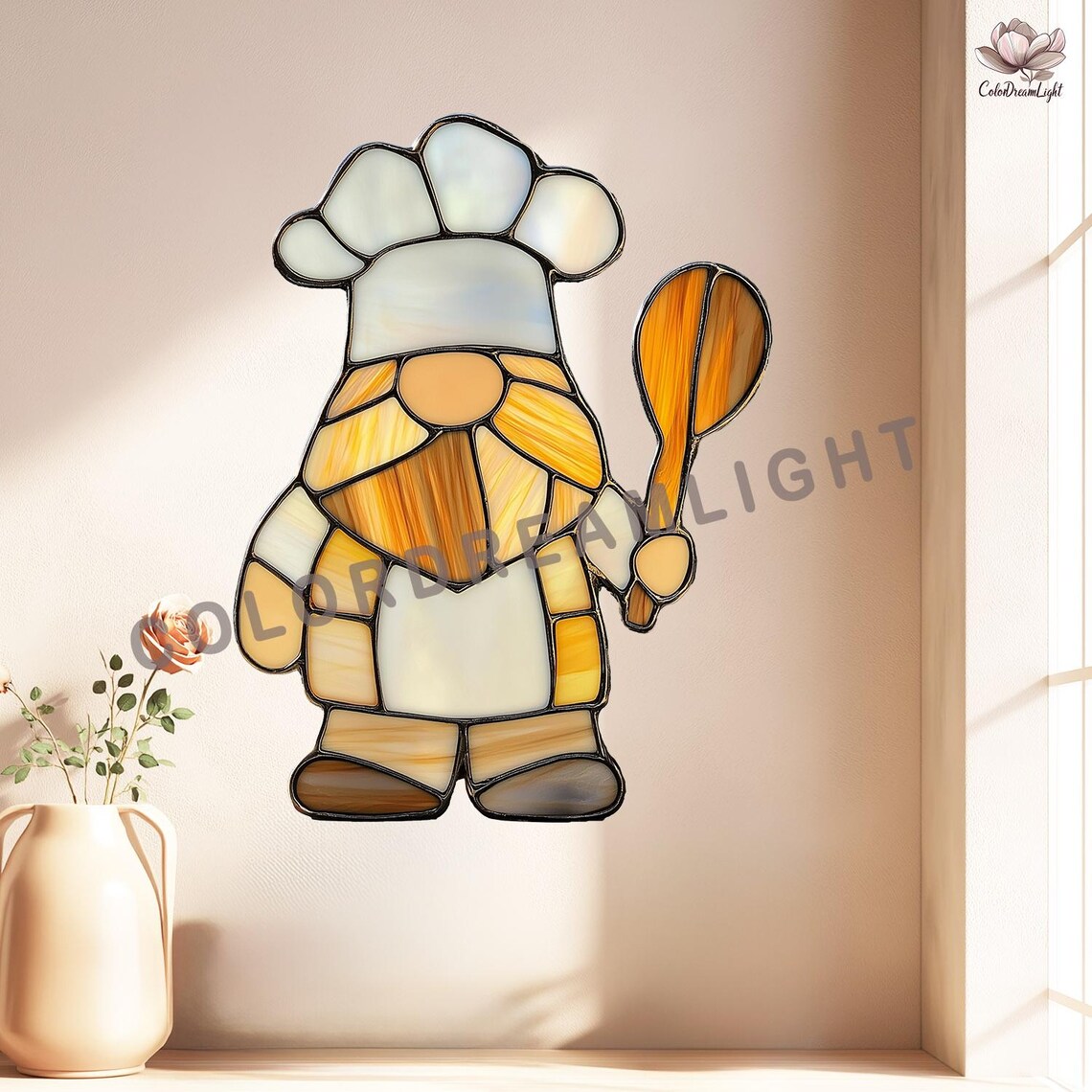 Chef Gnome Stained Glass Pattern, Cute Kitchen Suncatcher Template ...