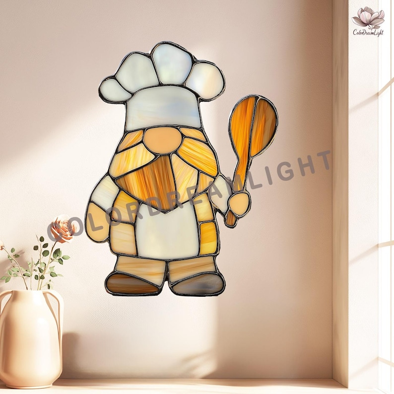 Chef Gnome Stained Glass Pattern, Cute Kitchen Suncatcher Template ...