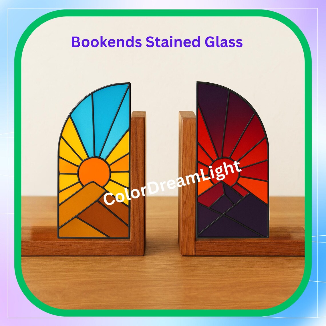 04-36TH Sunrise & Sunset Stained Glass Bookends Pattern, Mountain ...
