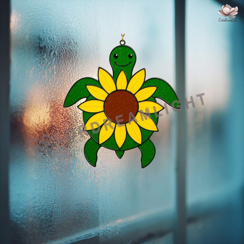 Sunflower Turtle Stained Glass Pattern, Ocean Suncatcher Template, Sea ...