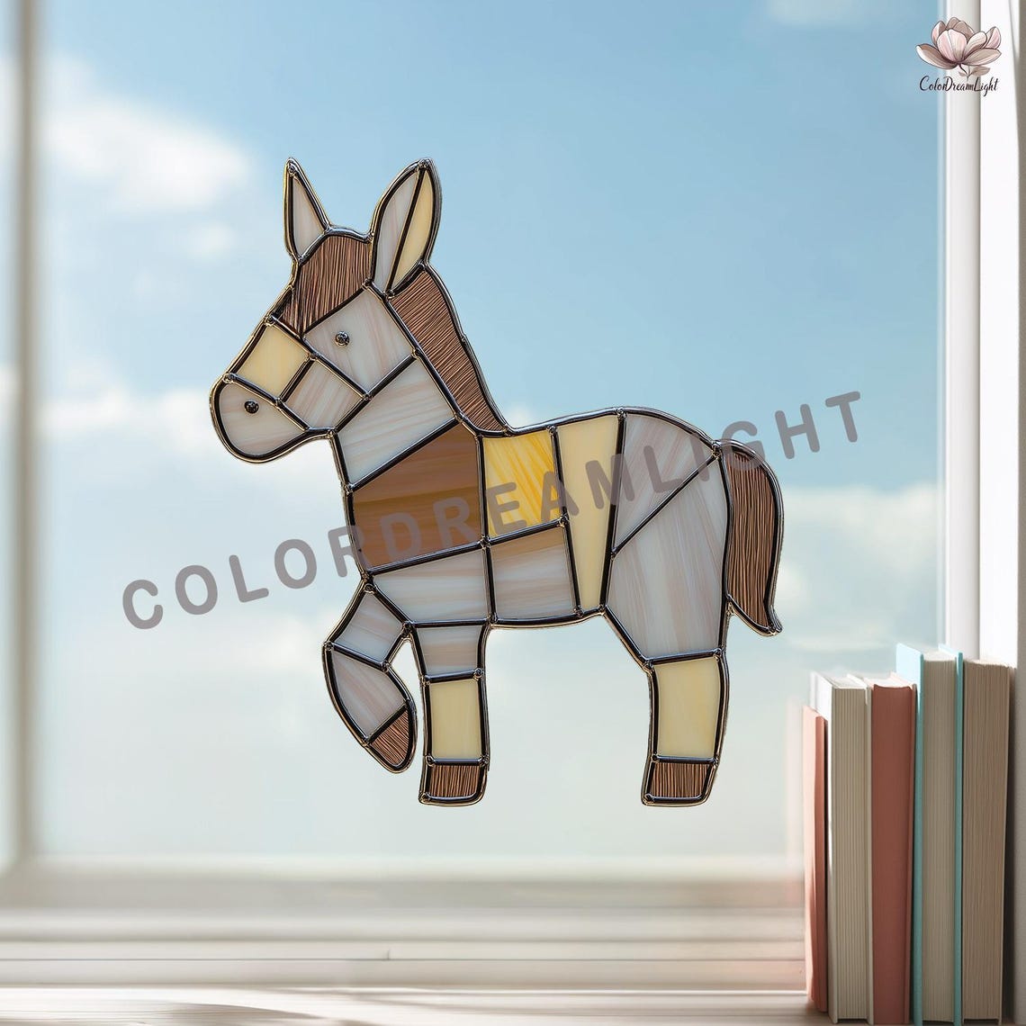 Donkey Stained Glass Pattern PDF | Cute Farm Animal Suncatcher Templat ...