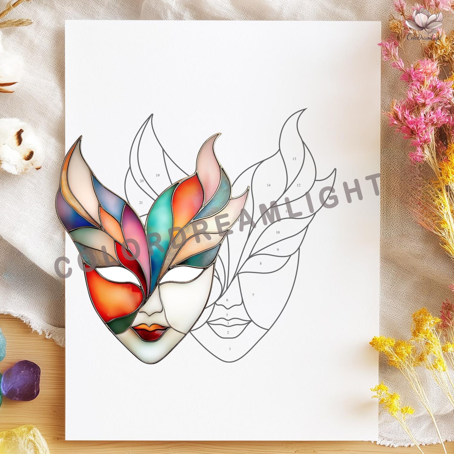 Stained Glass Mask Pattern: Carnival Masquerade Suncatcher Template ...