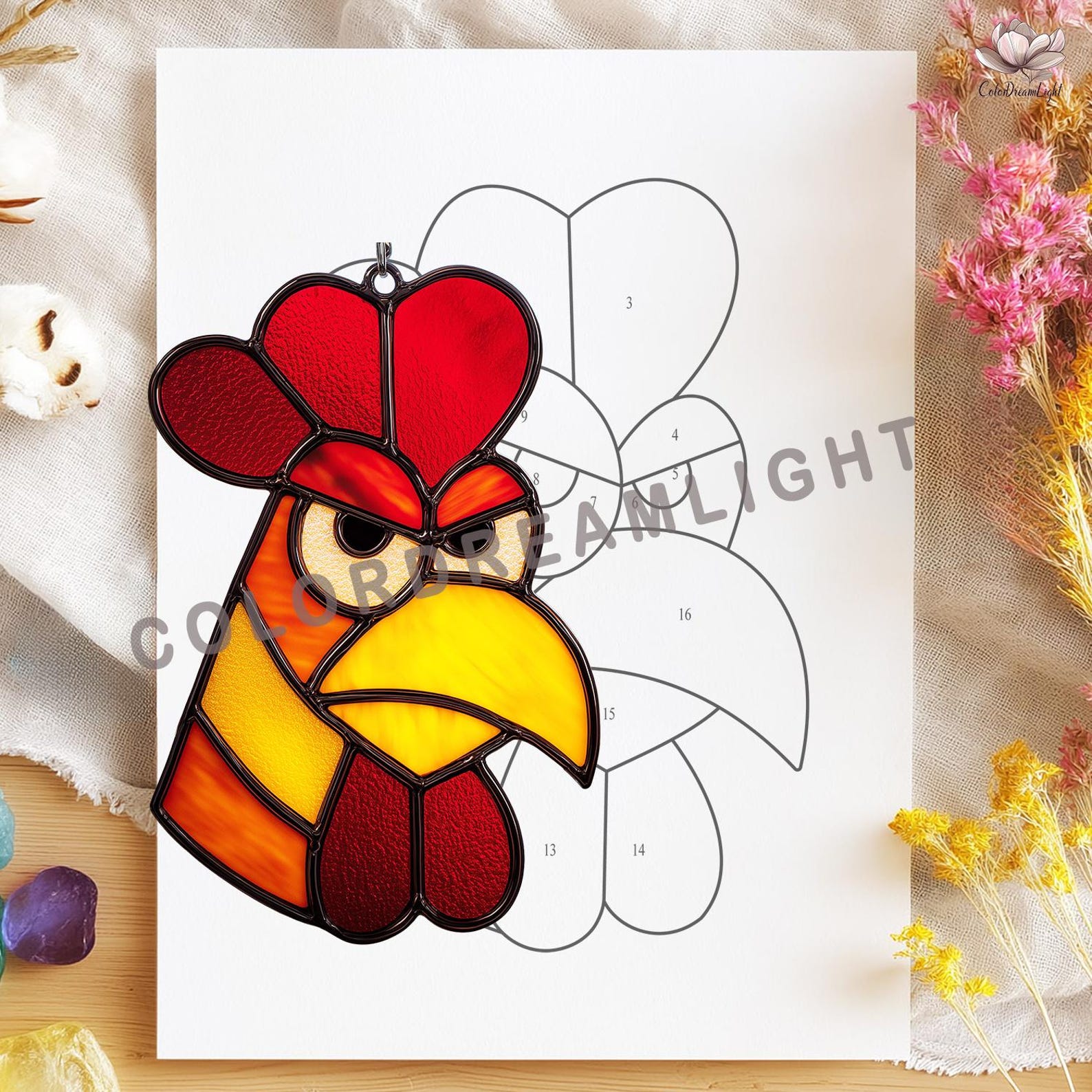 Rooster Stained Glass Pattern, Chicken Suncatcher Template, Farm Animal ...