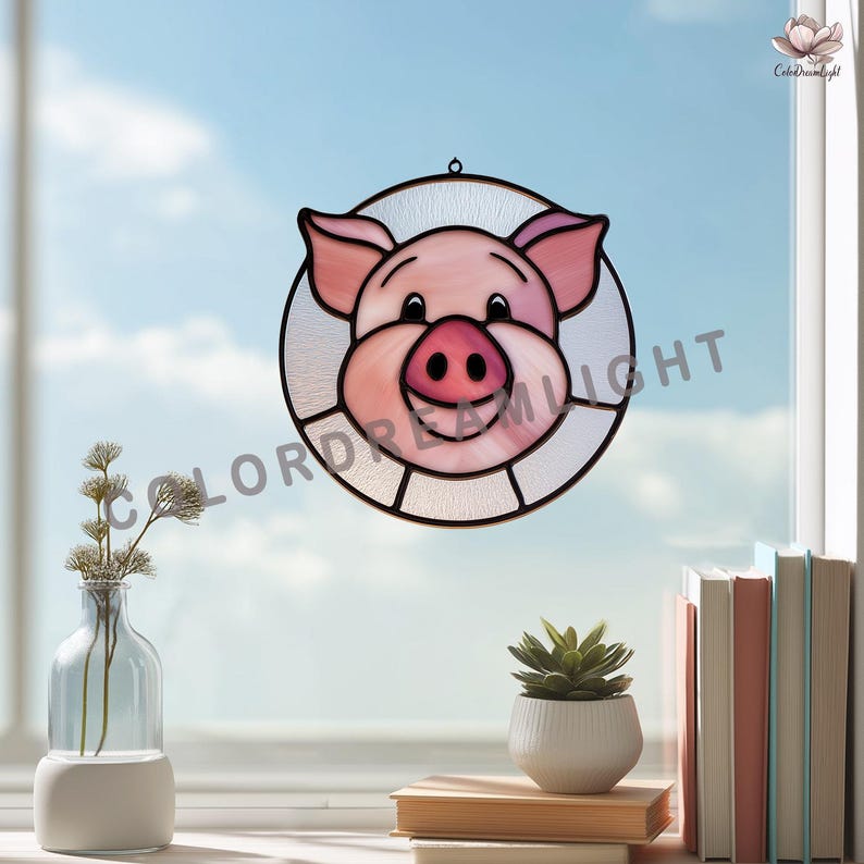 Pig Stained Glass Pattern, Cute Farm Animal Diy Template, Pig Lover ...
