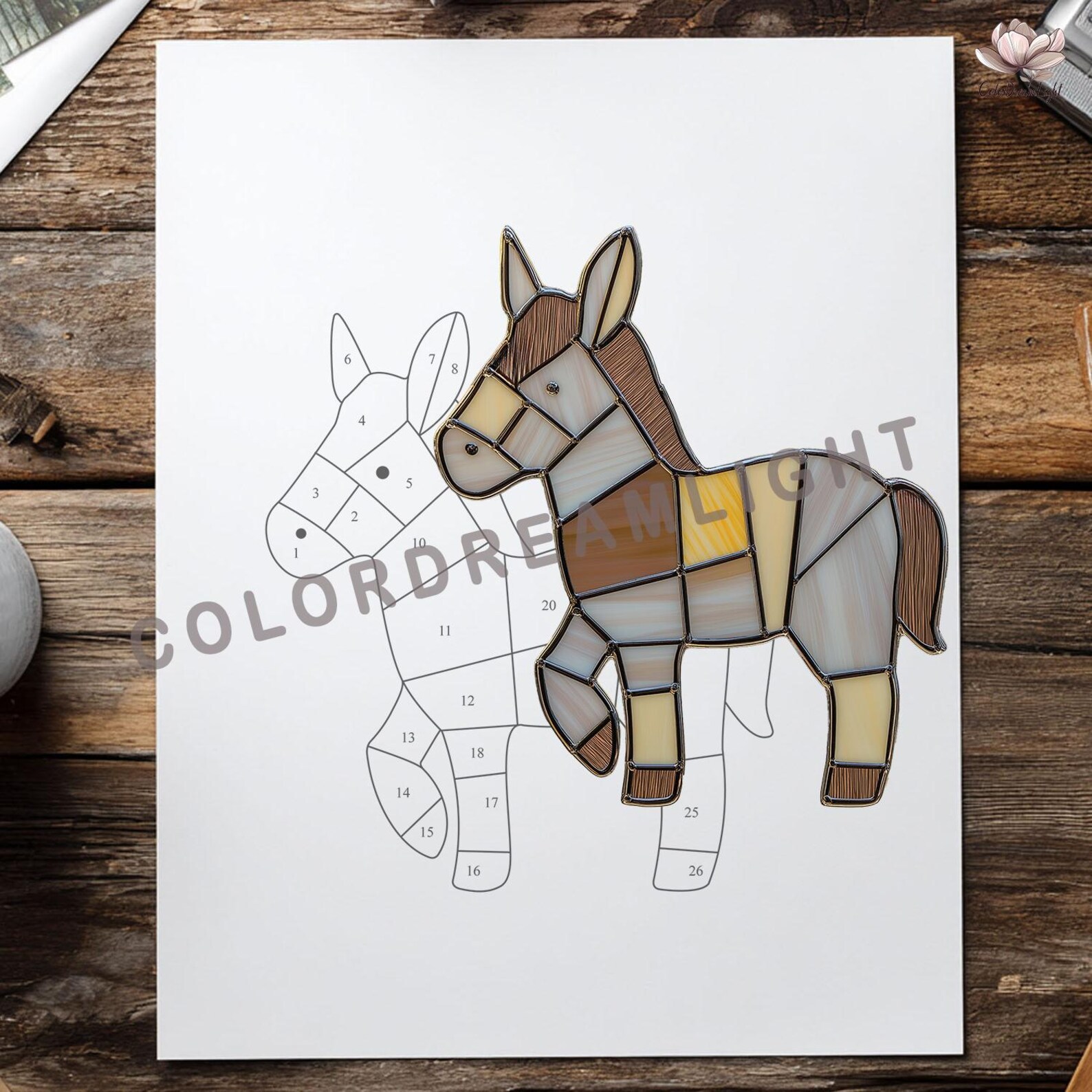 Donkey Stained Glass Pattern PDF | Cute Farm Animal Suncatcher Templat ...