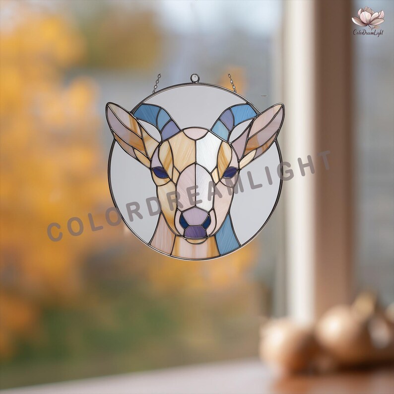 Goat Stained Glass Pattern, Farm Animal Suncatcher Template, Round ...