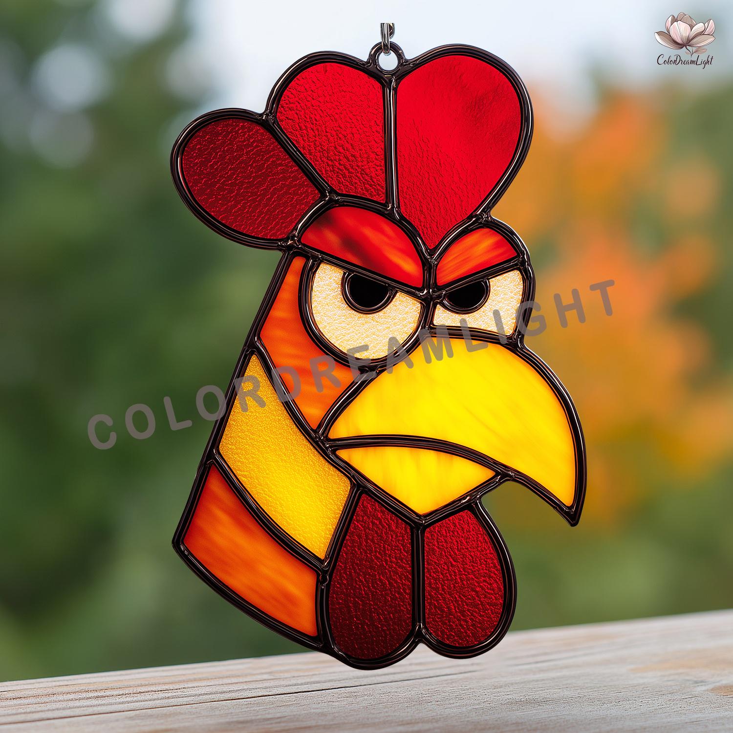 Rooster Stained Glass Pattern, Chicken Suncatcher Template, Farm Animal ...