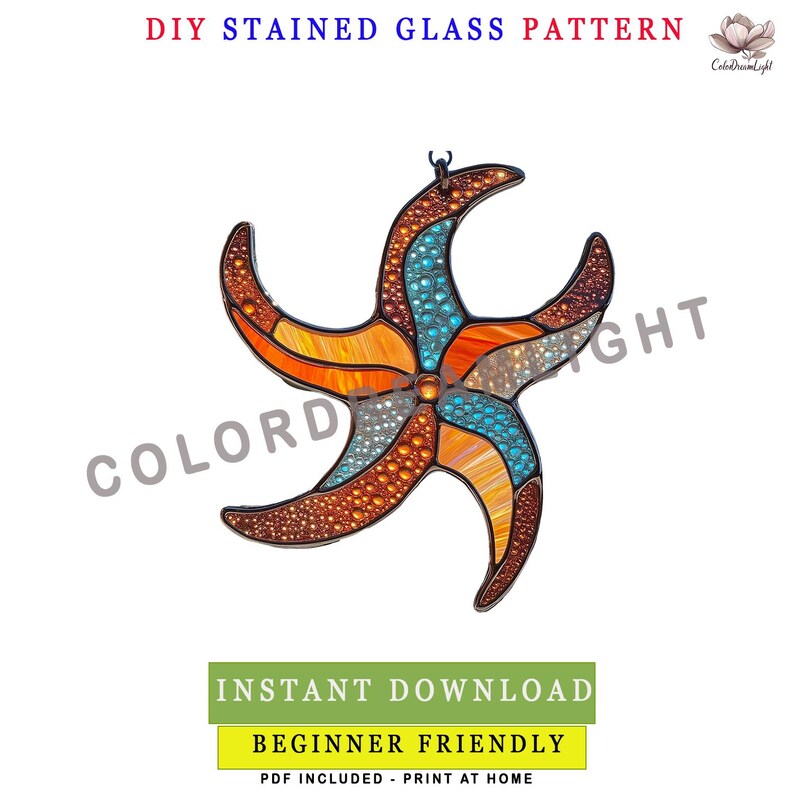 Starfish Stained Glass Pattern PDF – Ocean Suncatcher Decor, DIY Sea ...