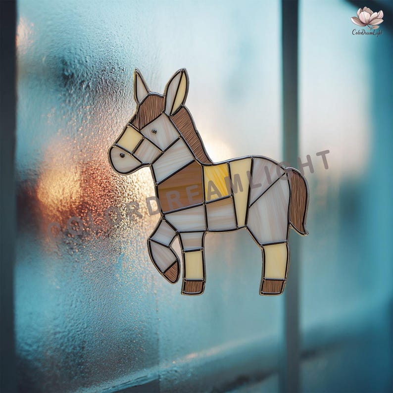 Donkey Stained Glass Pattern PDF | Cute Farm Animal Suncatcher Templat ...