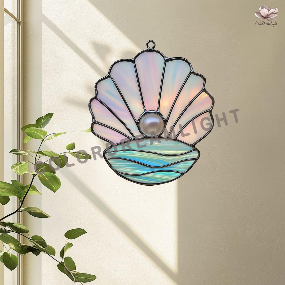 Seashell Stained Glass Pattern With Pearl, Ocean Suncatcher SVG PDF ...