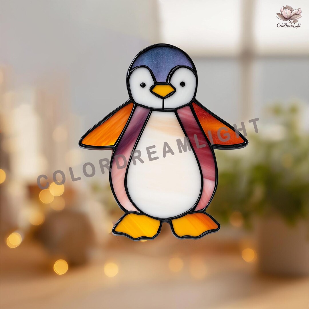 Penguin Stained Glass Pattern, Baby Penguin Suncatcher Template, Animal ...