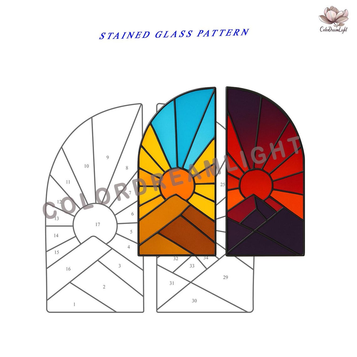04-36TH Sunrise & Sunset Stained Glass Bookends Pattern, Mountain ...