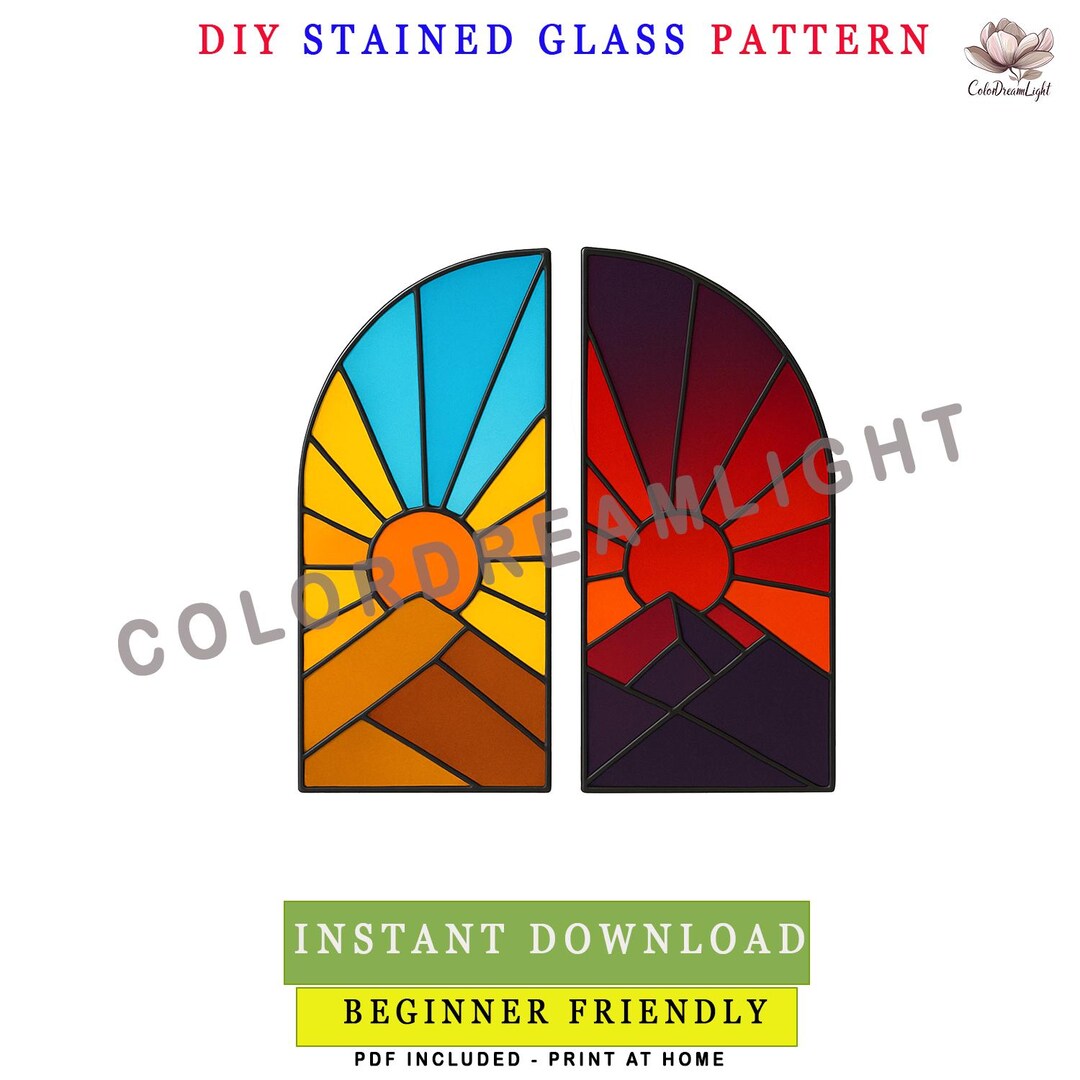 DIY Stained Glass Bookends Pattern – Arch Window Suncatcher Design ...