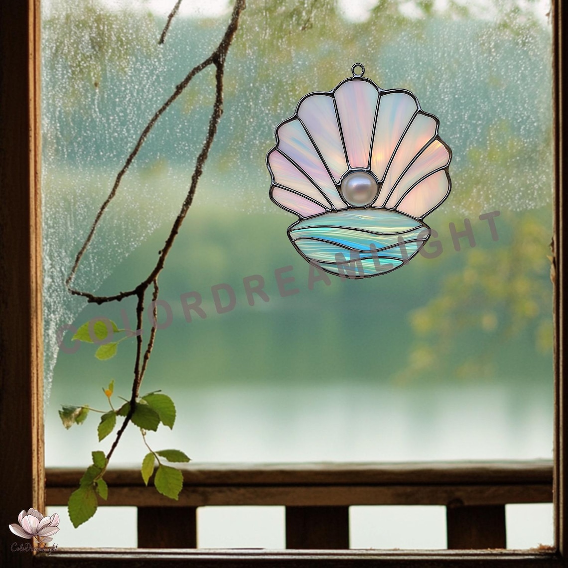 Seashell Stained Glass Pattern With Pearl, Ocean Suncatcher SVG PDF ...