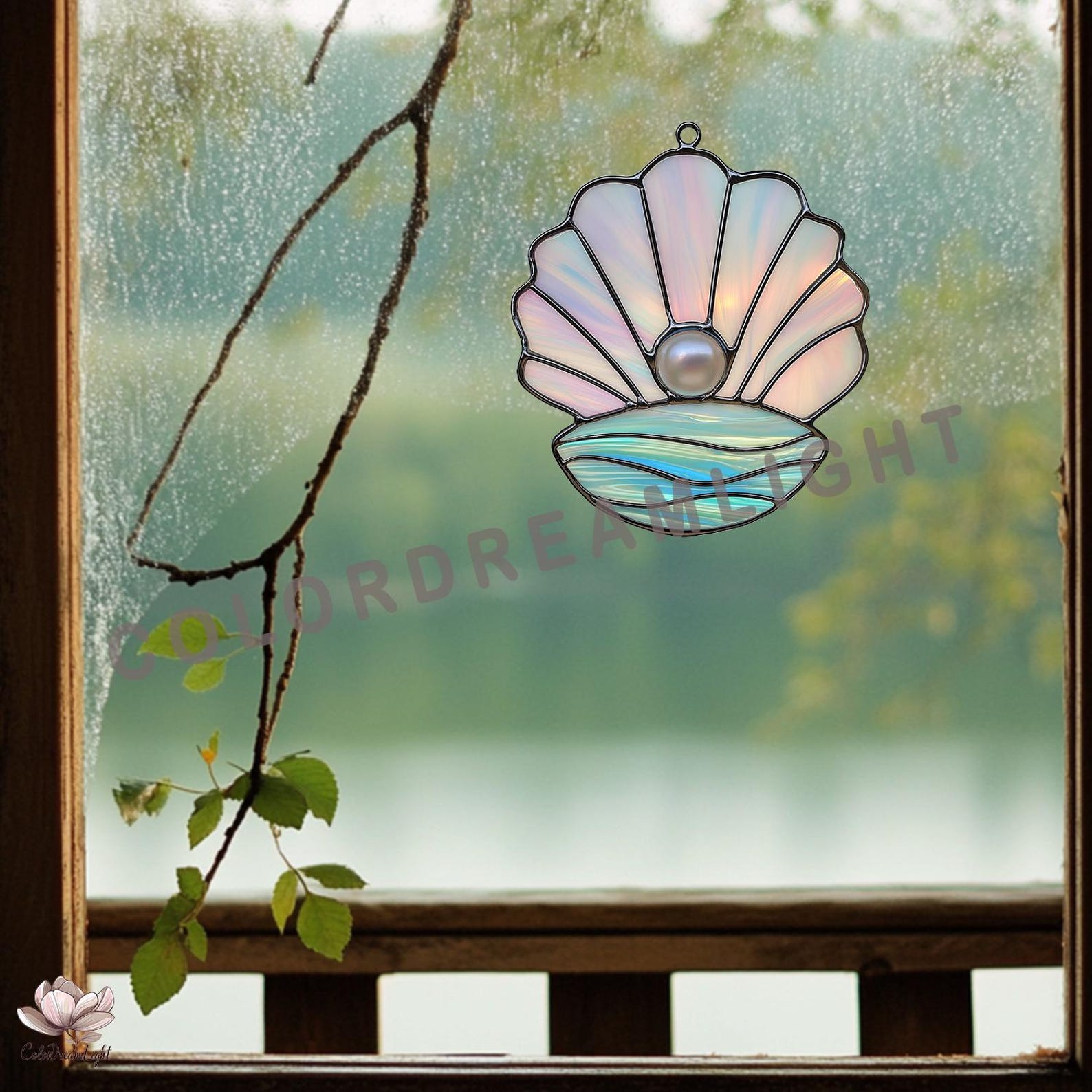 Seashell Stained Glass Pattern With Pearl, Ocean Suncatcher SVG PDF ...