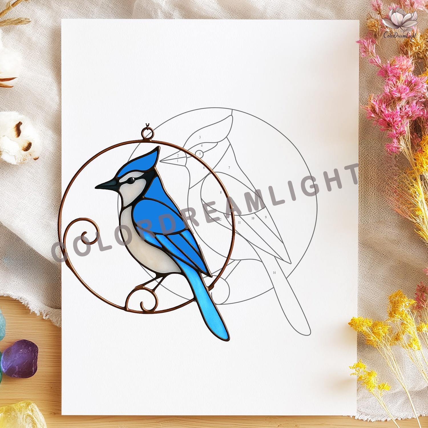 Blue Jay Stained Glass Pattern, Blue Bird Suncatcher Template, DIY ...