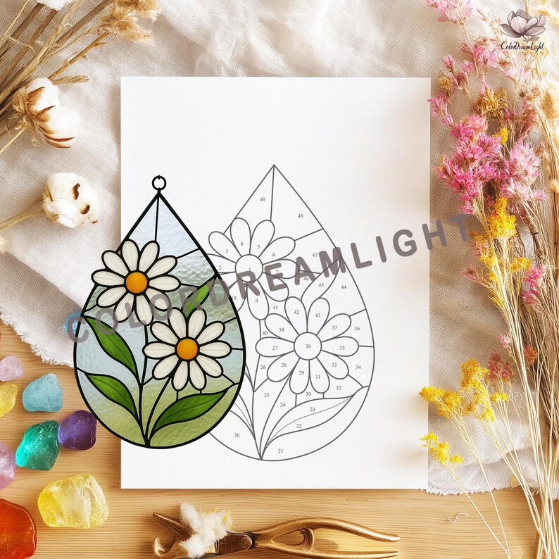 Daisy Stained Glass Pattern PDF | Summer Flower Suncatcher SVG ...