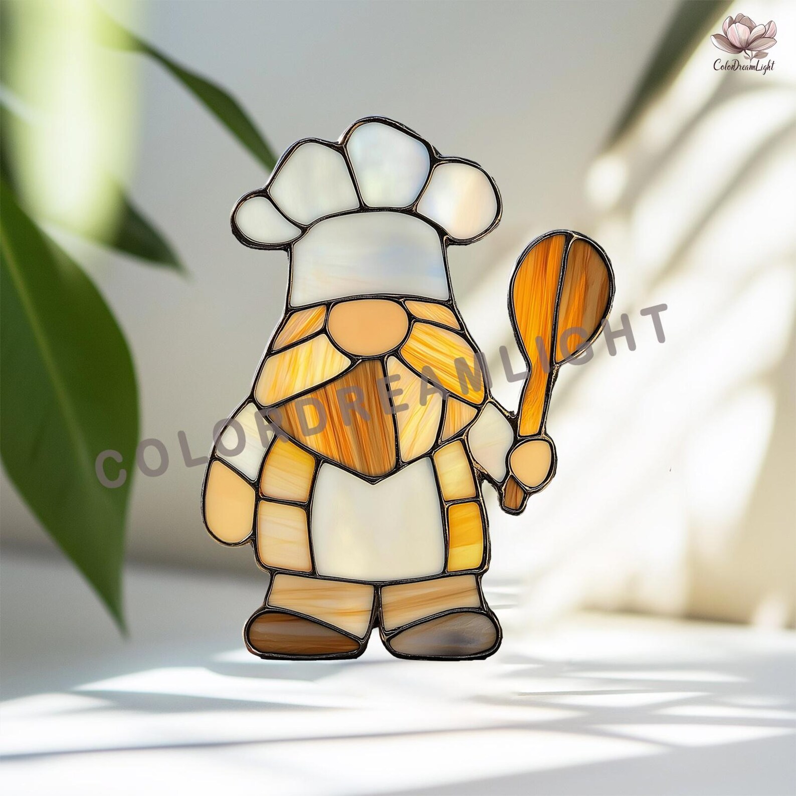 Chef Gnome Stained Glass Pattern, Cute Kitchen Suncatcher Template ...
