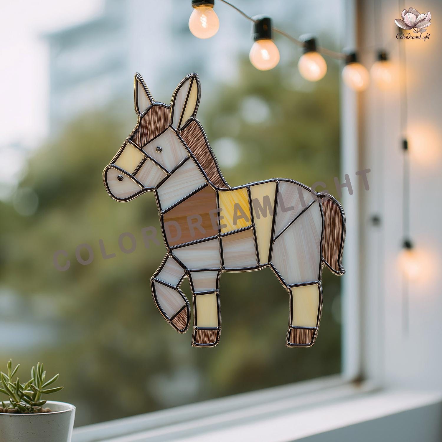 Donkey Stained Glass Pattern PDF | Cute Farm Animal Suncatcher Templat ...