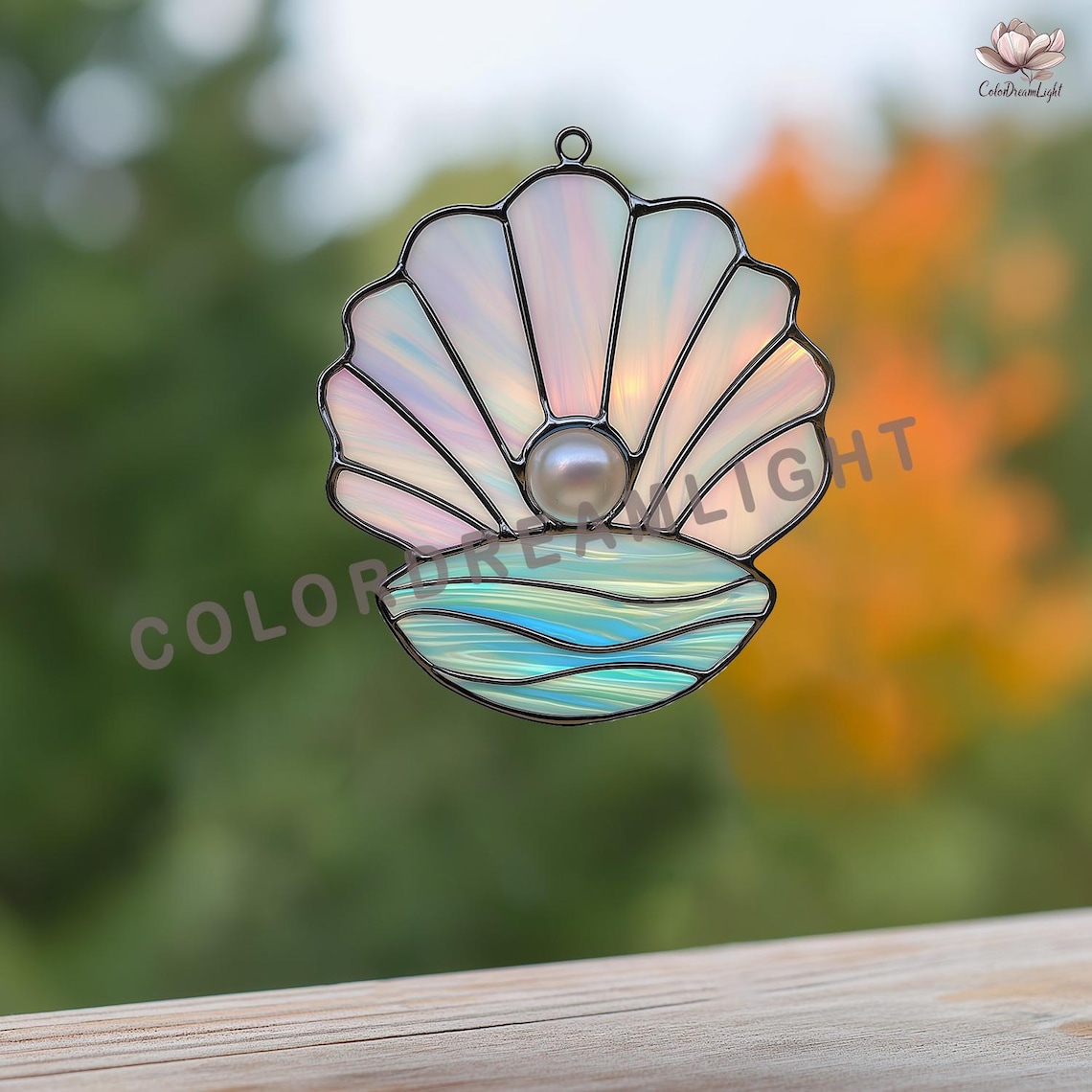 Seashell Stained Glass Pattern With Pearl, Ocean Suncatcher SVG PDF ...