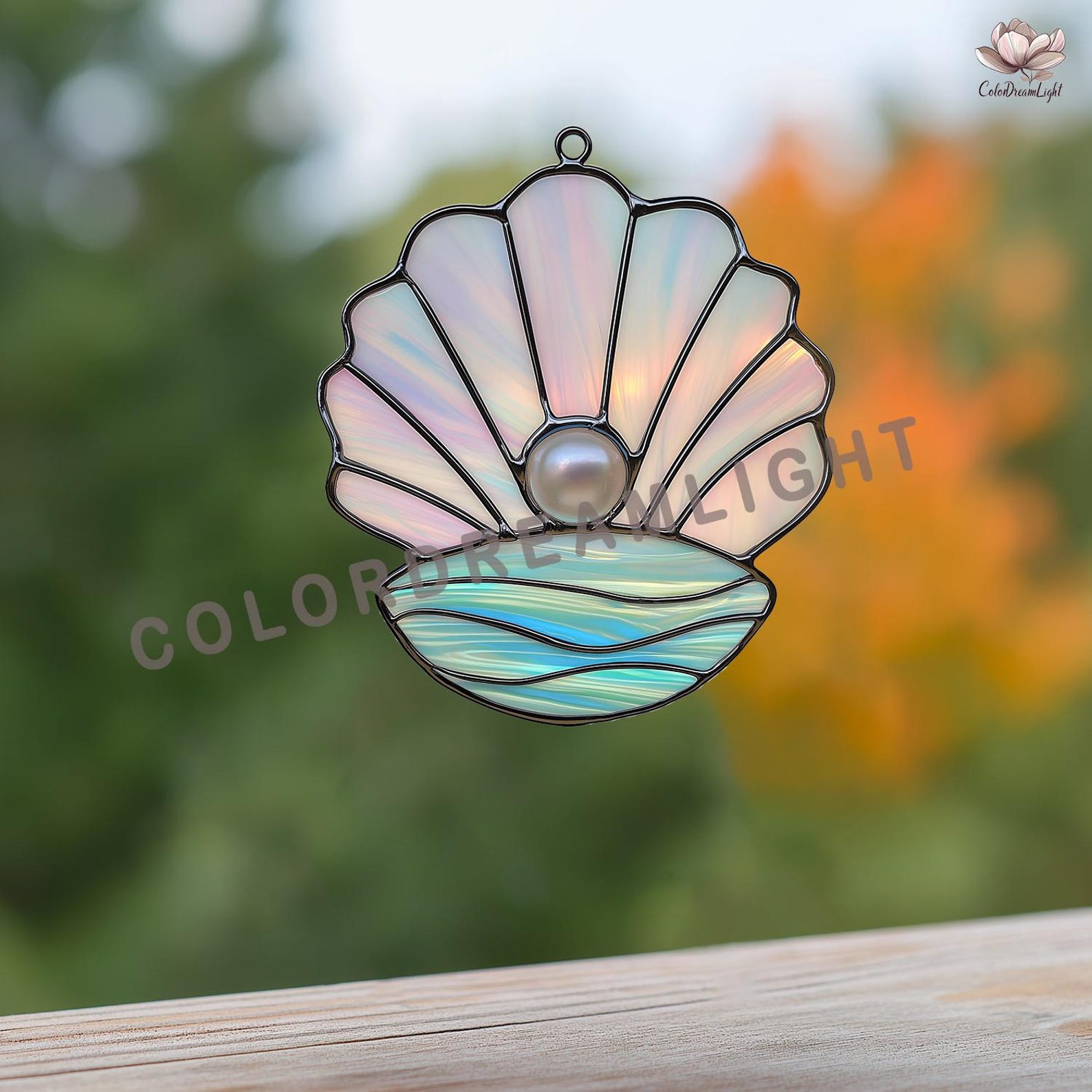 Seashell Stained Glass Pattern With Pearl, Ocean Suncatcher SVG PDF ...