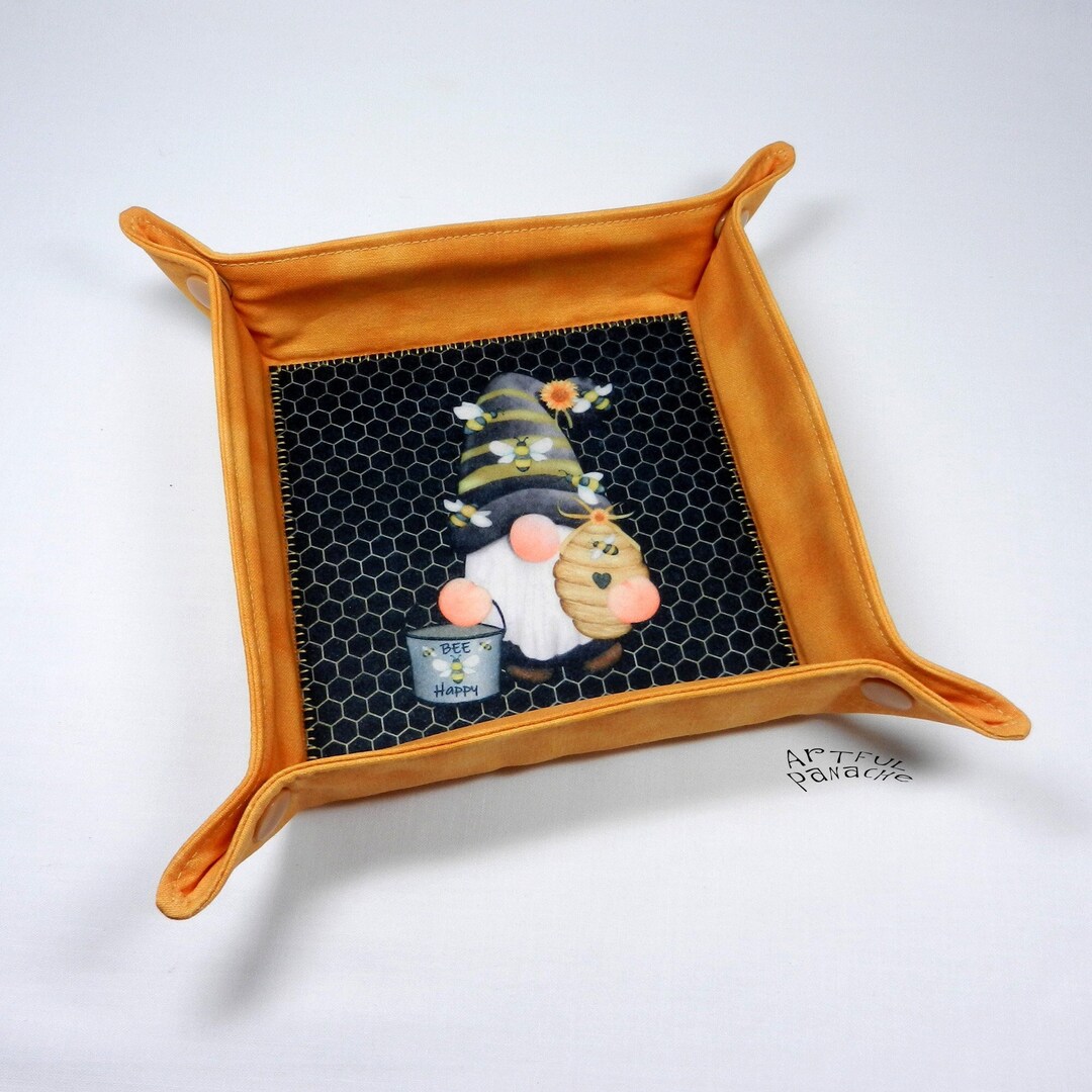 Gnome and Honey Bees Snap Tray; Travel Tray Storage; Fabric Valet Tray ...