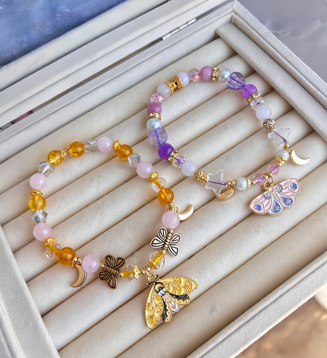 Rose Quartz & Purple Morganite Moth Handmade Bracelets - Etsy