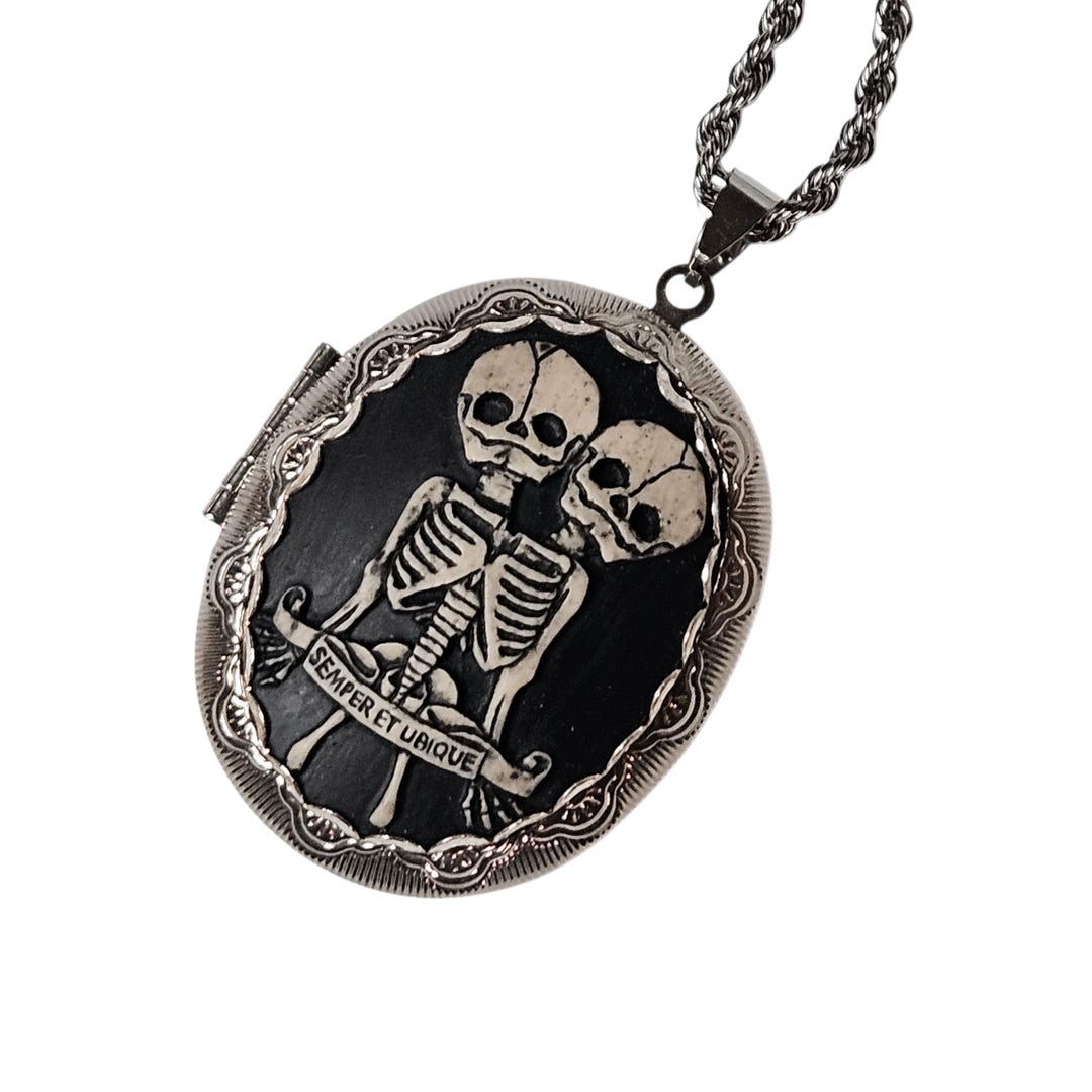 Conjoined Twins Black White Antiqued Cameo Large Silver Locket and ...