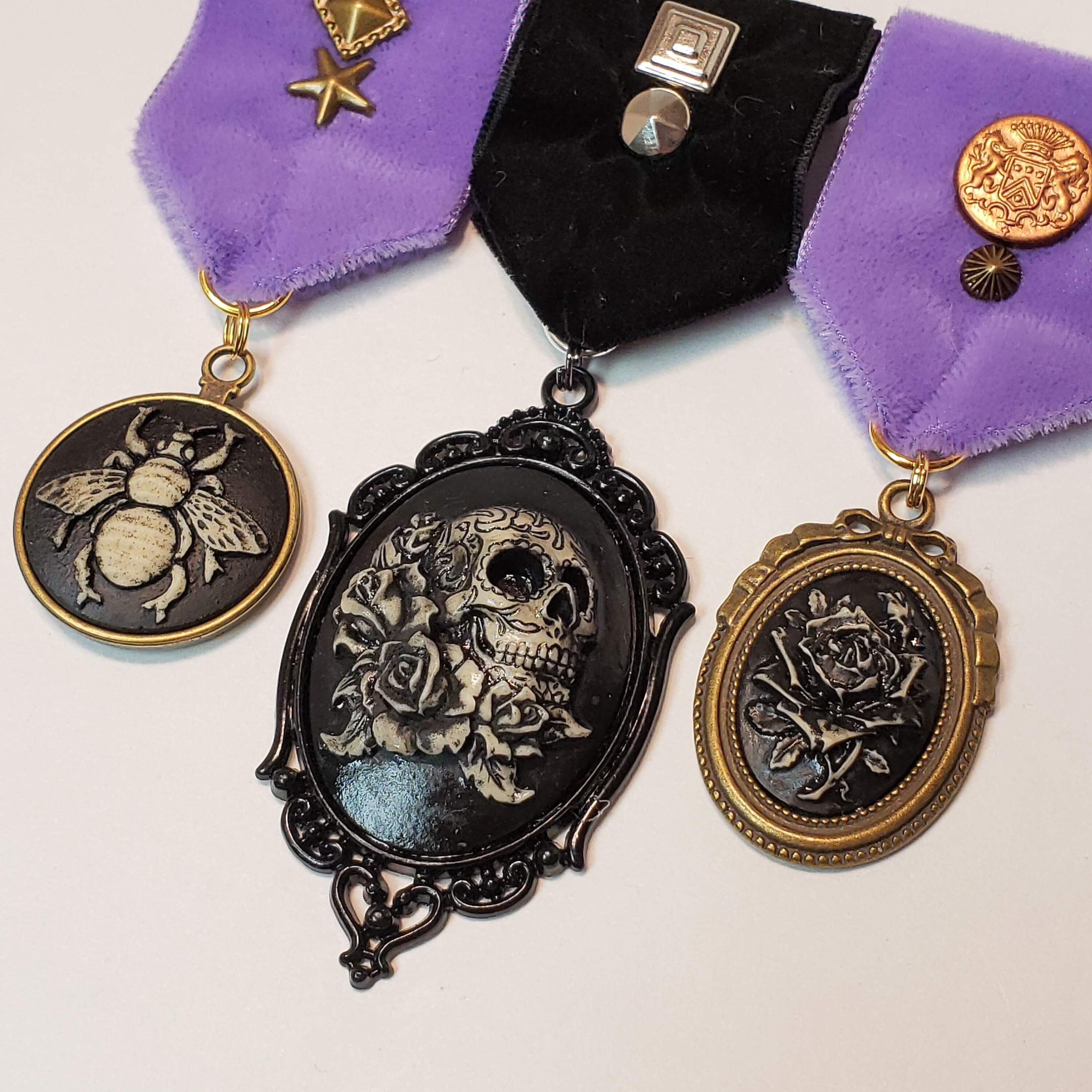 Set Of 3 Steampunk Memento Mori Pastel Goth Medal Pins Etsy
