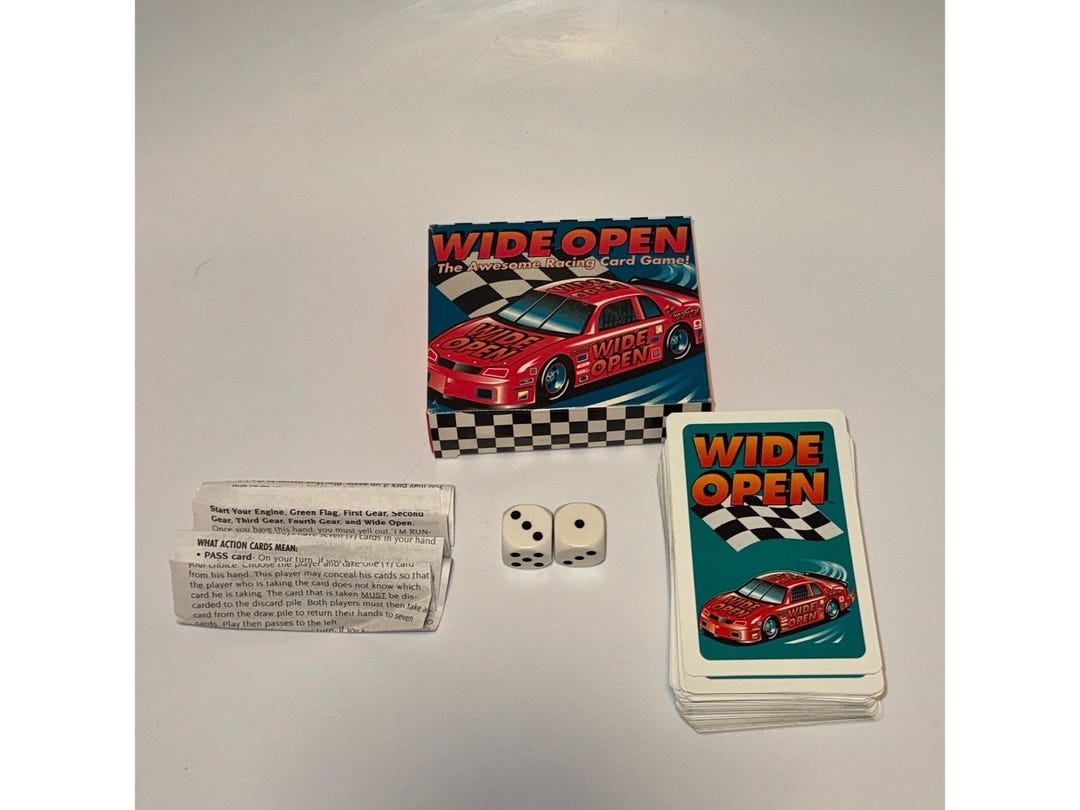 WIDE OPEN the Awesome Racing Card and Dice Game Vintage 1996 Racing Fun ...