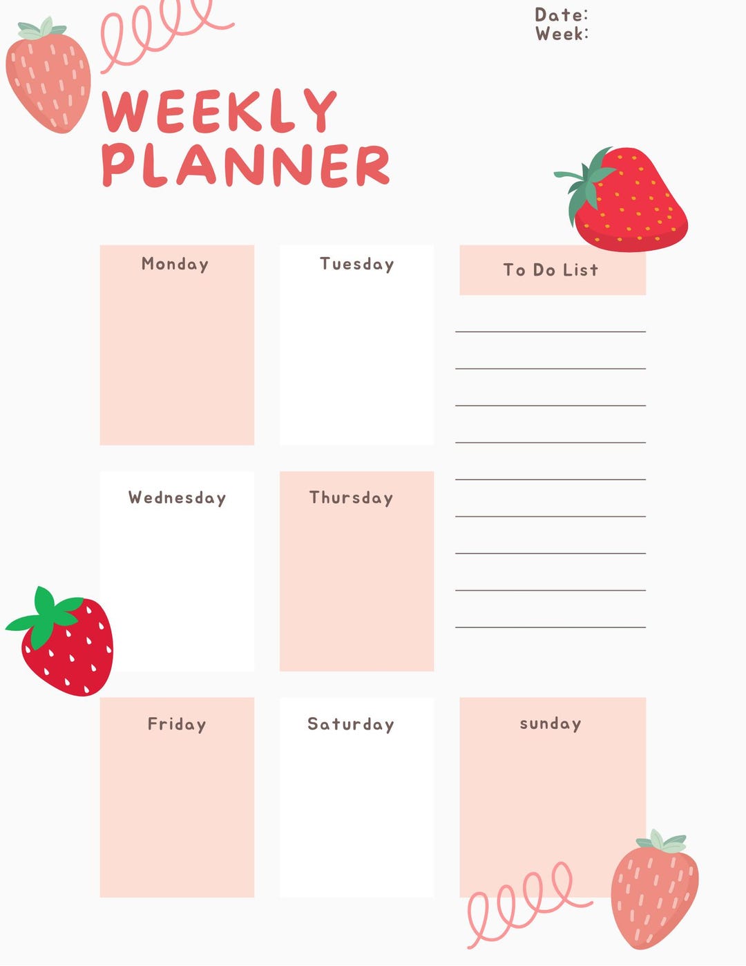 Cute Strawberry Weekly Planner - Etsy