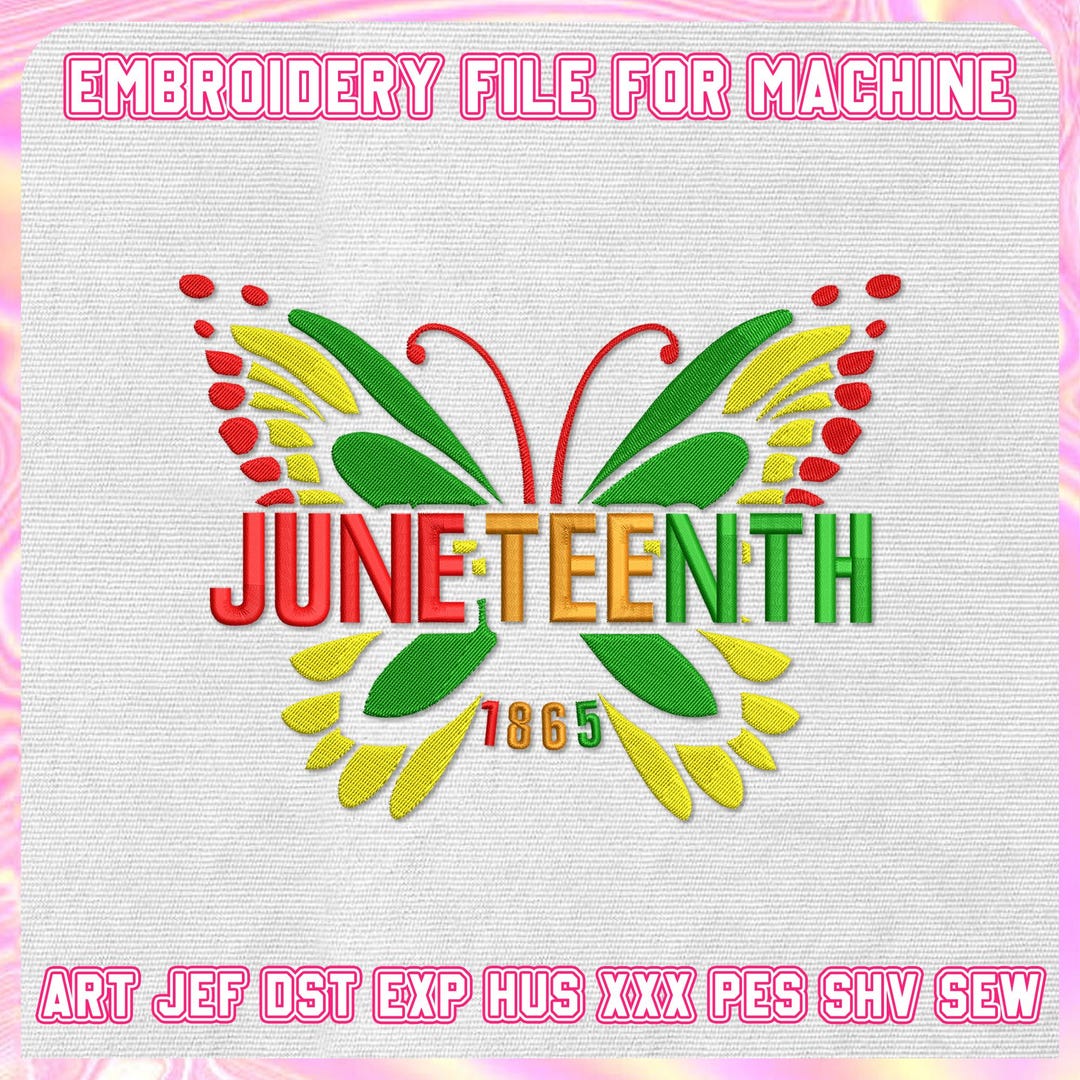 Juneteenth Butterfly Embroidered File, Coquette Juneteenth Embroidery ...