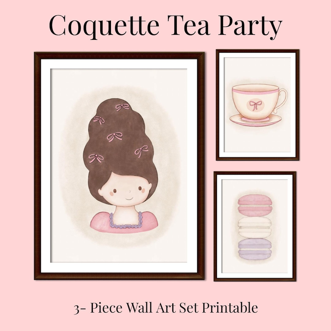 Coquette Tea Party Wall Art – Pastel Macarons & Teacup (digital ...