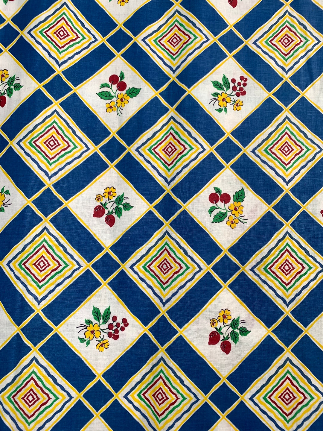 Blue Diamond Vintage Fabric 1940s Kitchen Cotton 2.4 Yards - Etsy
