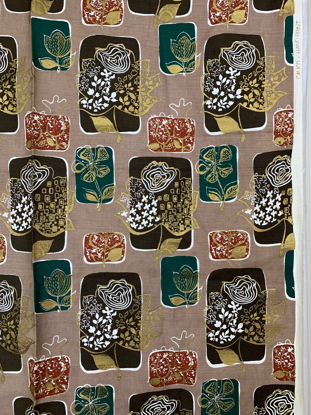 Calico Vintage Barkcloth, 2 Yards of 1960s Mid Century Fabric for ...